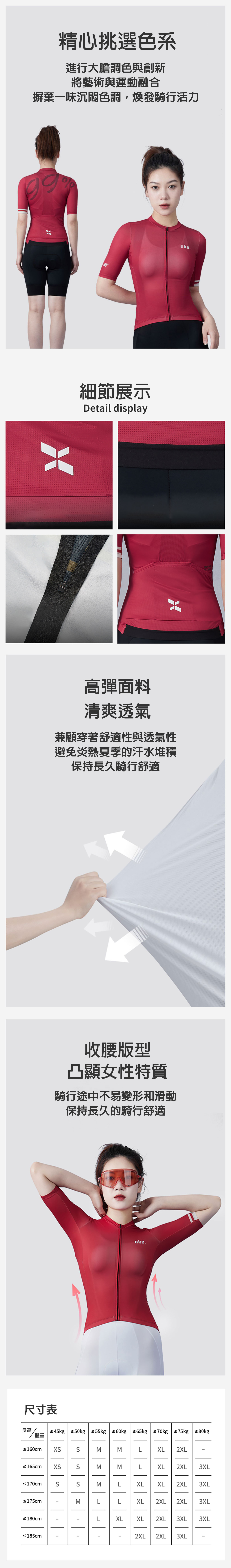 自行車短車衣 - VM.Plus - 嚴選車衣 uke.百分比短上衣-紅(女)