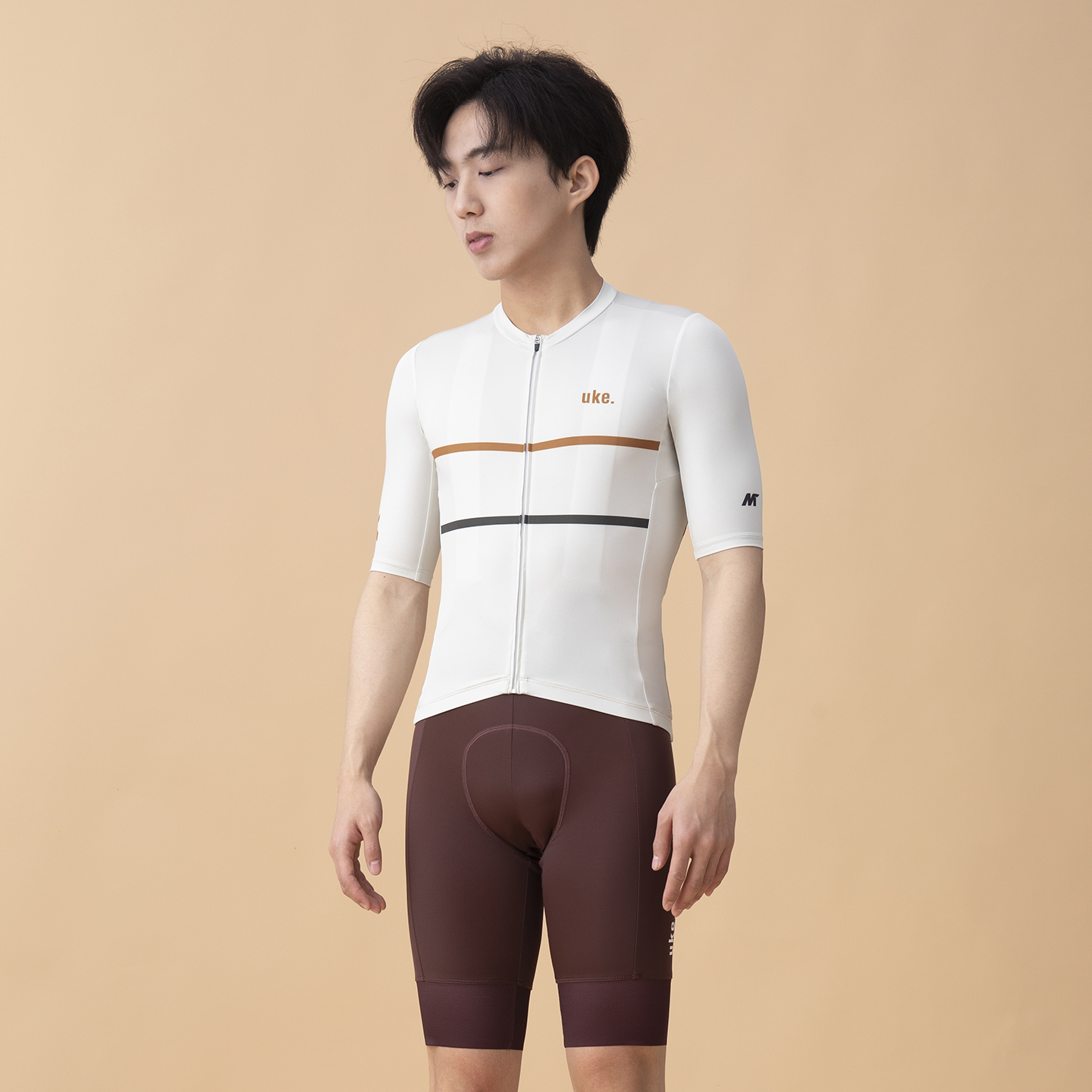 自行車短車衣 - VM.Plus - 嚴選車衣 uke.條紋短上衣-米白(男)