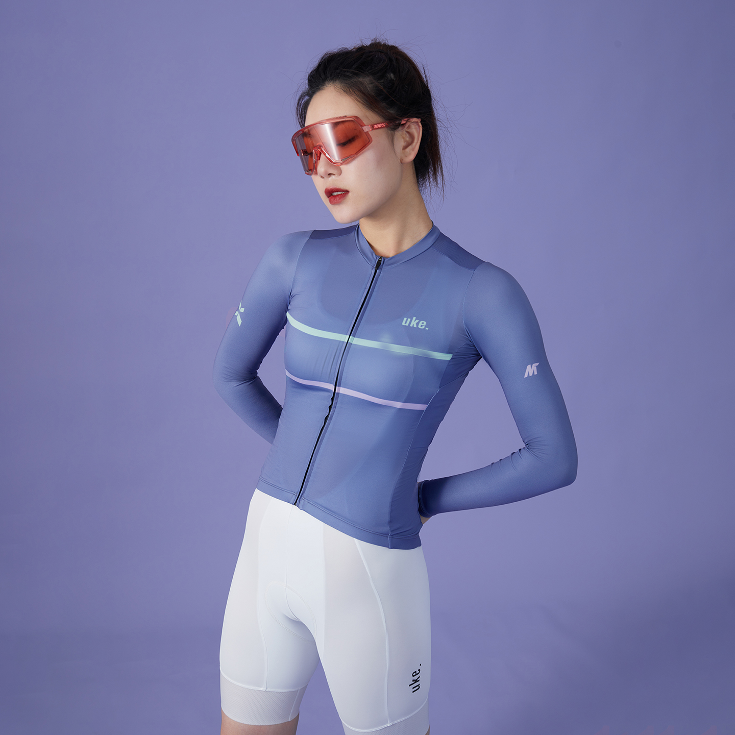 自行車長車衣 - VM.Plus - 嚴選車衣 uke.條紋長上衣-藍灰(女)