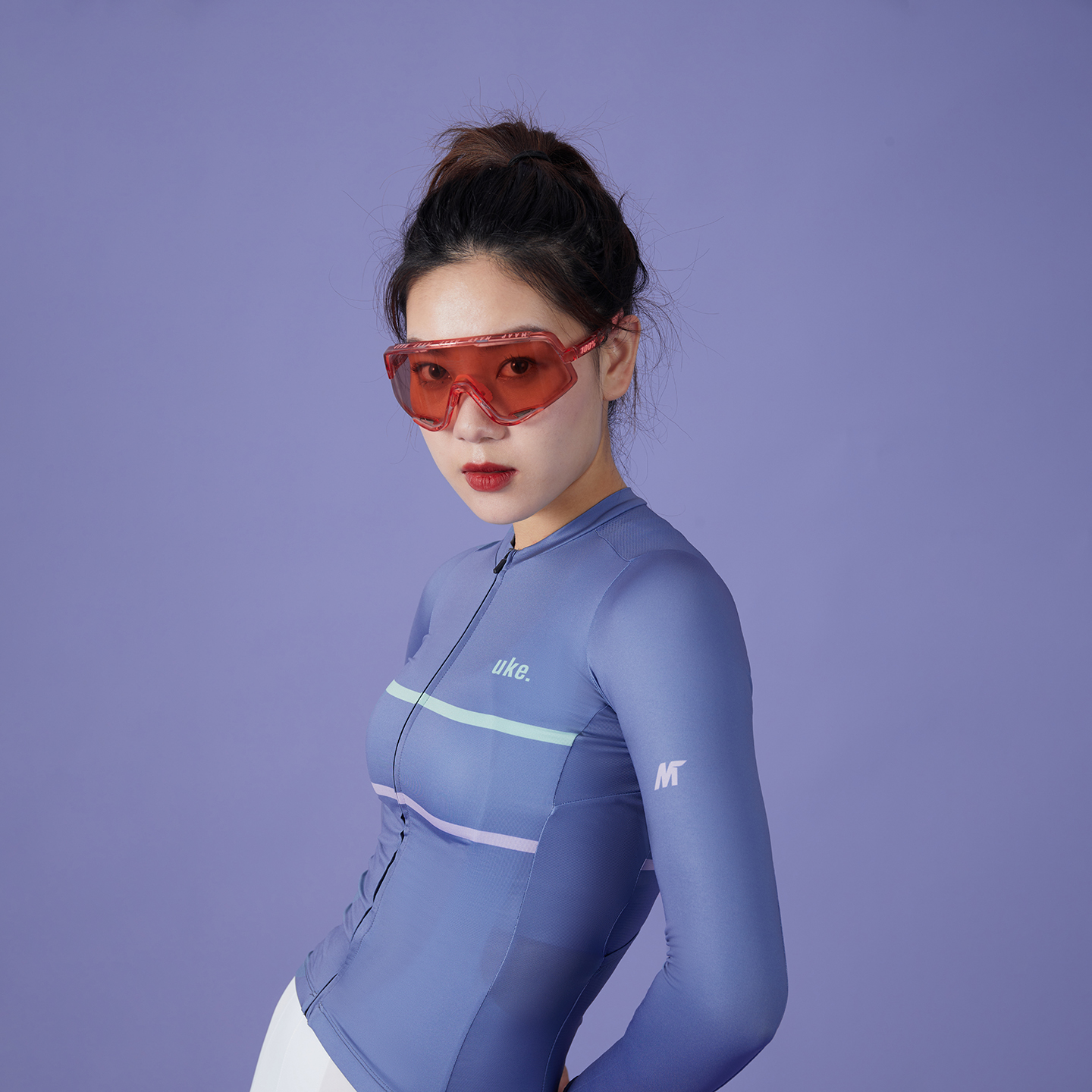 自行車長車衣 - VM.Plus - 嚴選車衣 uke.條紋長上衣-藍灰(女)